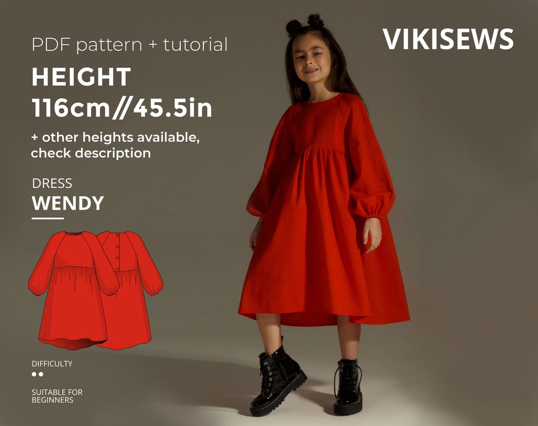 Wendy Dress Pattern With Pdf Tutorial Height 45.5 in 116 Cm - Etsy