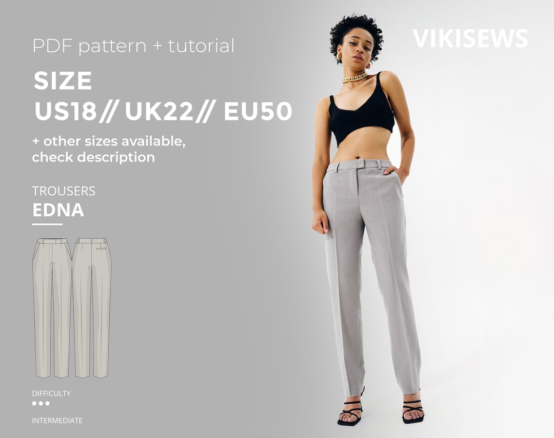Edna Trousers Digital Pattern Pdf Sewing Pattern With Tutorial Size US ...