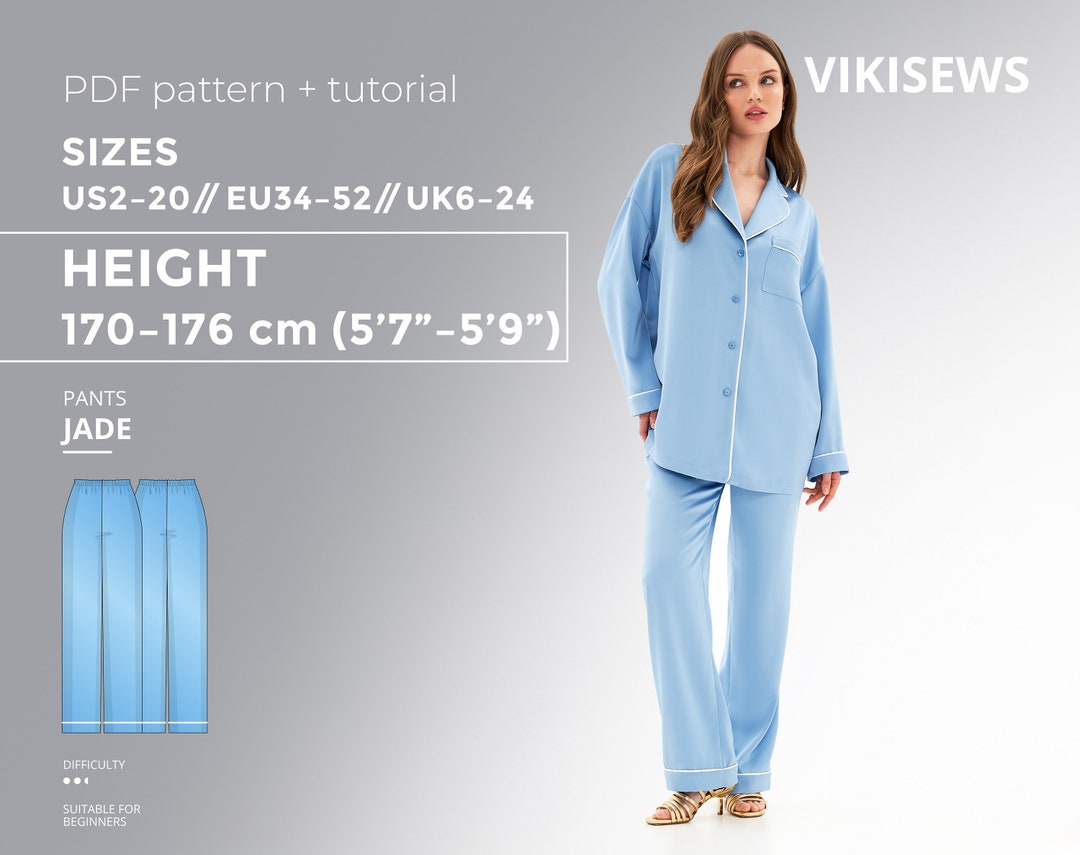 Jade Pants PDF Sewing Pattern With Tutorial, Size EU34-EU52 for 170-176 Cm Height - Etsy
