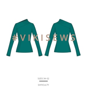 Erica Long Sleeve Top PDF Sewing Pattern With Tutorial, Size EU34-EU52 ...