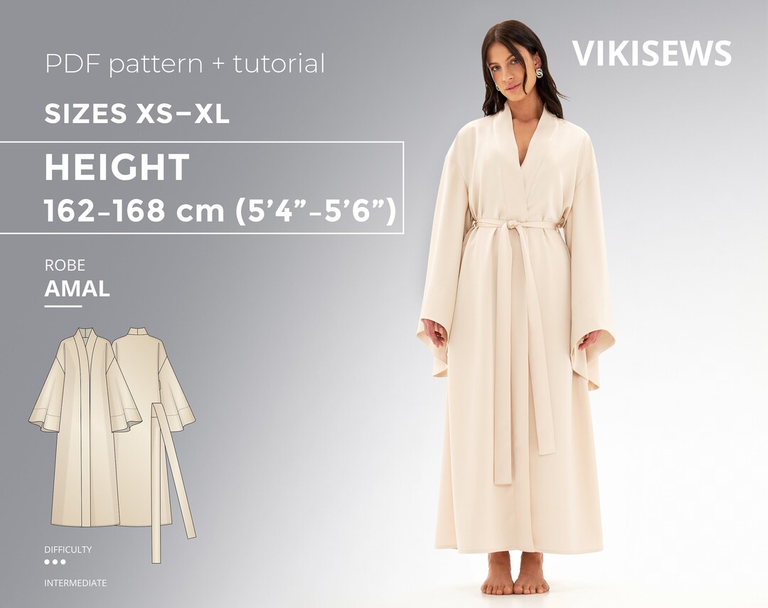 Amal Robe PDF Sewing Pattern With Tutorial, Size XS-XL for 160-168 Cm ...