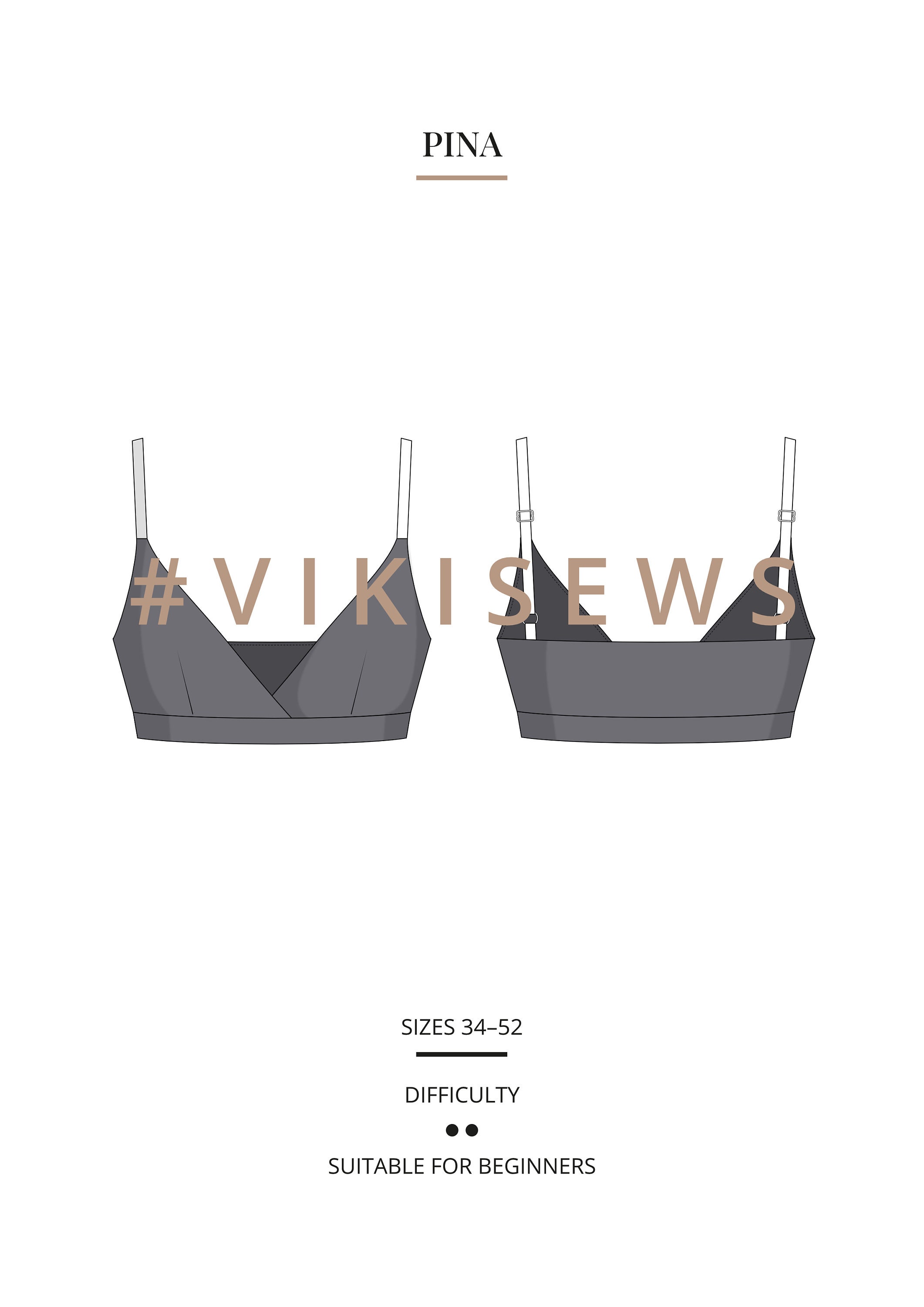 Pina Bralette PDF Sewing Pattern With Tutorial, Size EU34-EU52 US 2–20 ...