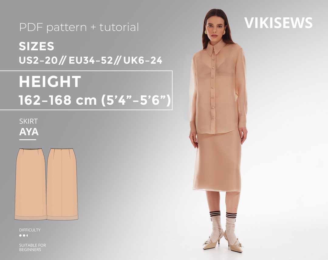 Aya Skirt PDF Sewing Pattern With Tutorial, Size EU34-EU52 for 162-168 ...