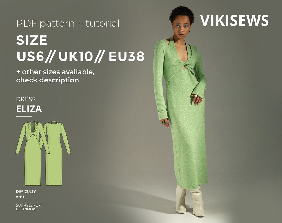 Eliza Dress Pattern With Pdf Tutorial Size US 6 UK 10 EU 38 - Etsy
