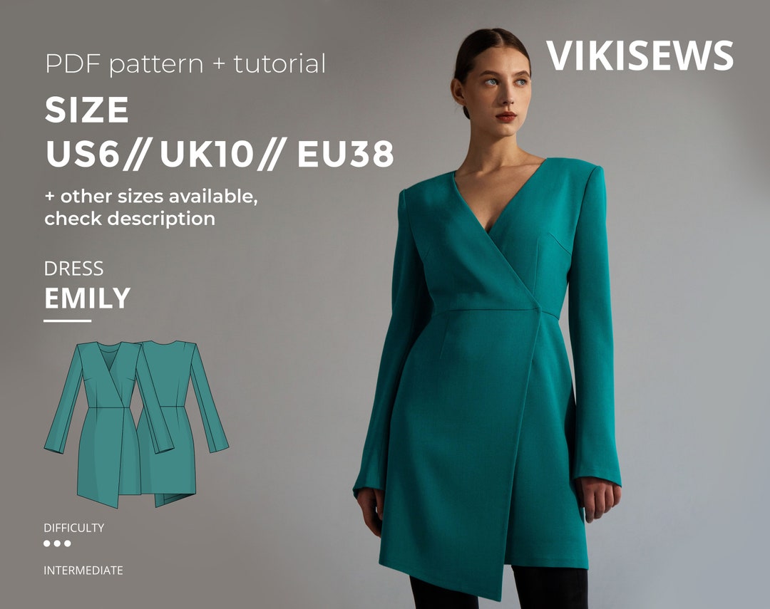 Emily Dress Pattern With Pdf Tutorial Size US 6 UK 10 EU 38 - Etsy