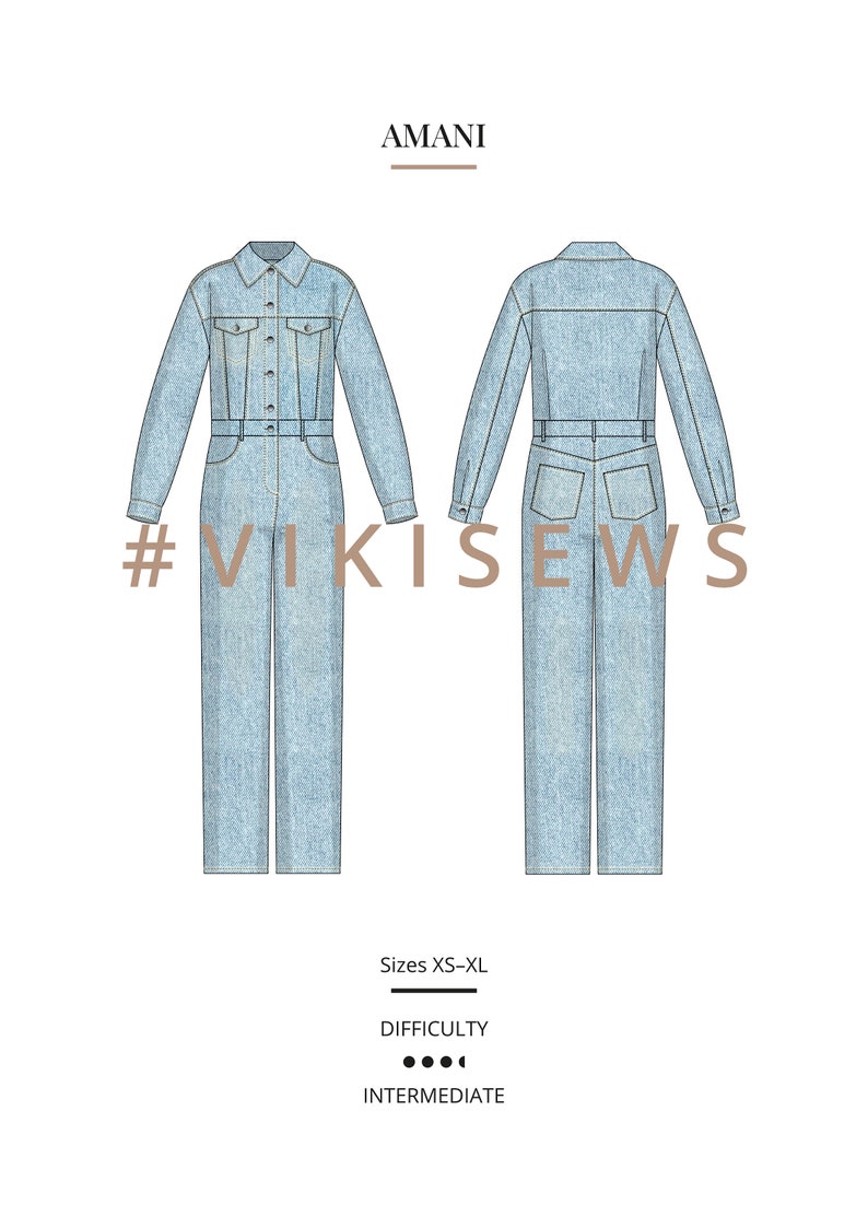 Amani Jumpsuit PDF Sewing Pattern With Tutorial, Size EU34-EU52 for 162 ...