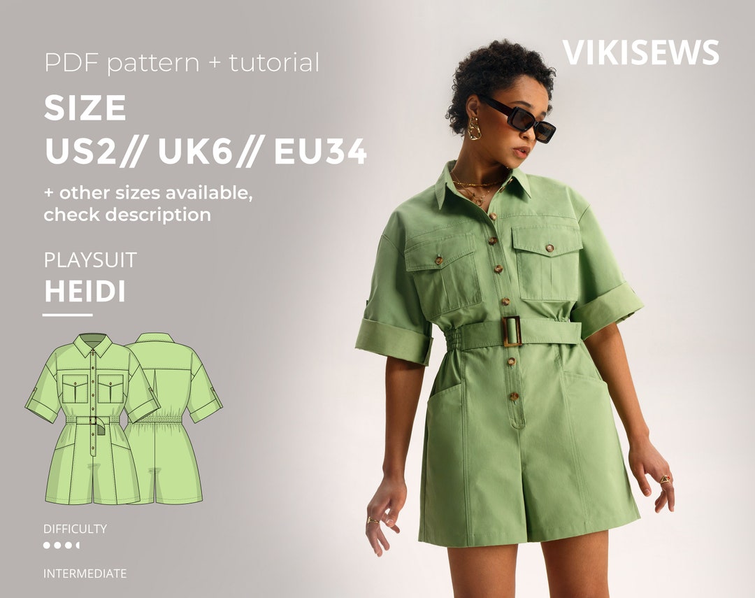 Heidi Playsuit Pattern With Pdf Tutorial Size US 2 UK 6 EU 34 - Etsy