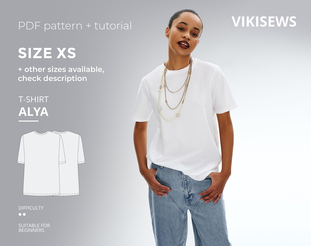 Basic T-shirt PDF Sewing Pattern Alya\size XS, Easy Beginner Top Sewing ...