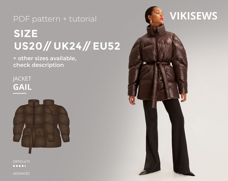 Gail Puffer Jacket Digital Pattern Pdf Sewing Pattern With - Etsy