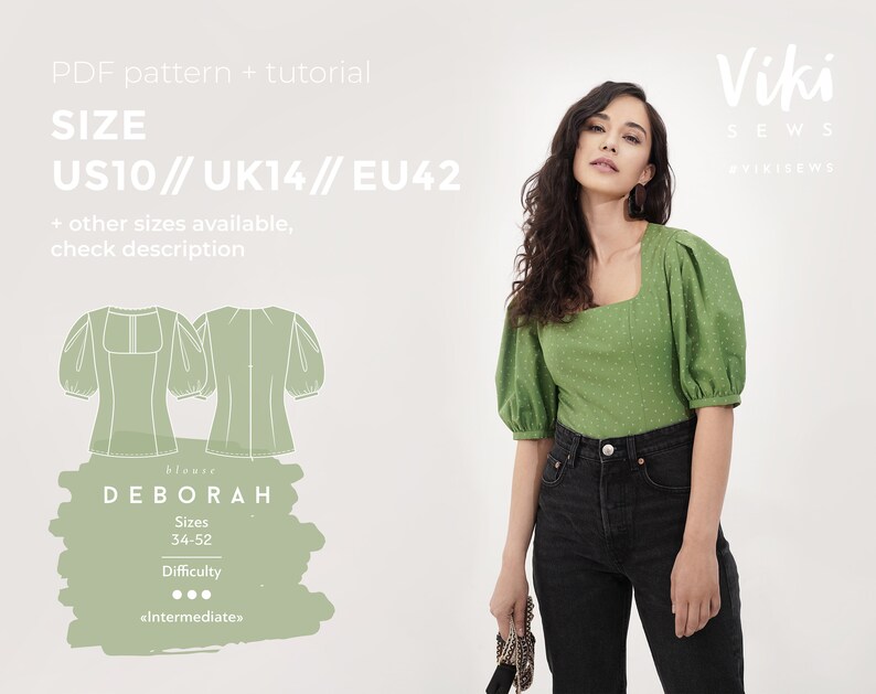 Deborah Blouse With Puffy Sleeves Sewing Pattern With Tutorial - Etsy