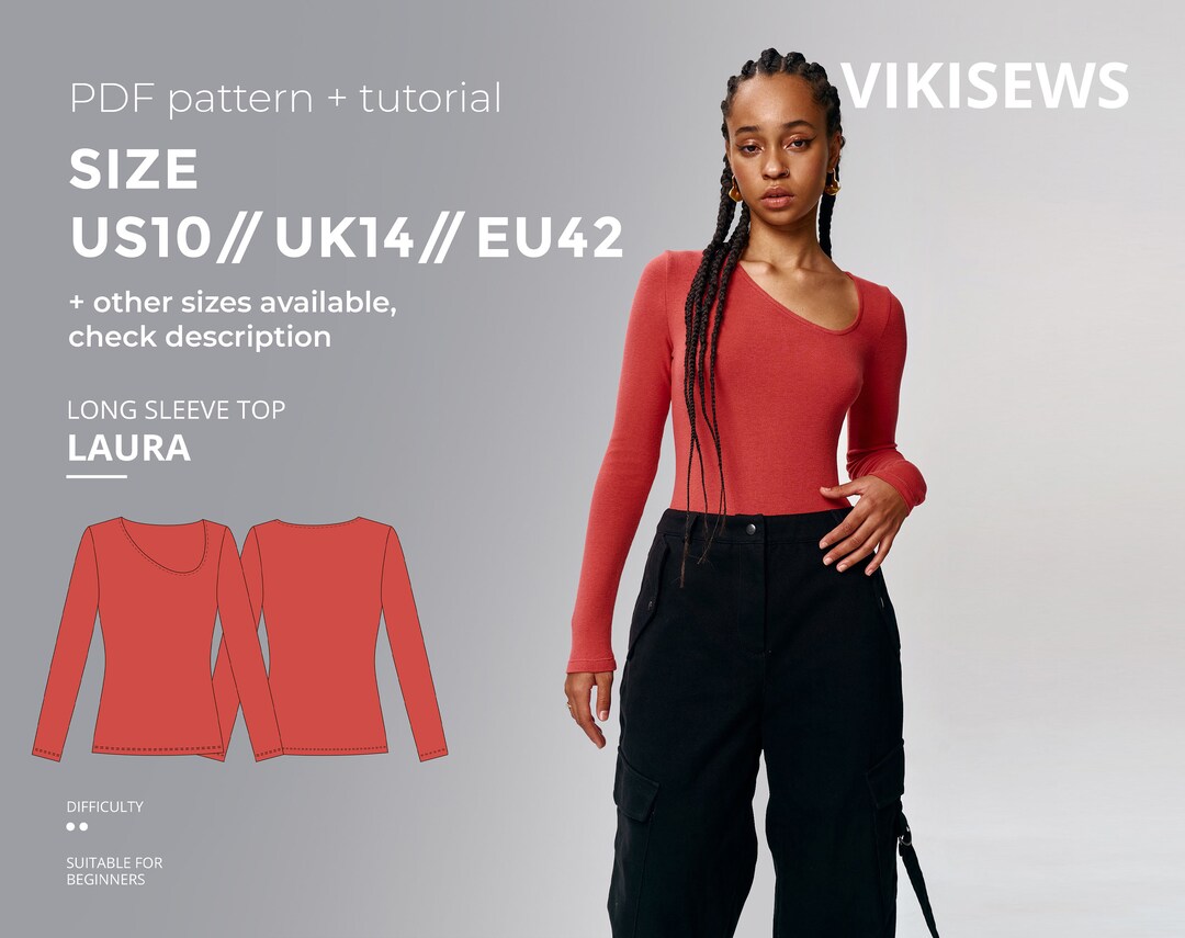 Laura Top Digital Pattern Pdf Sewing Pattern With Tutorial Size US 10 ...