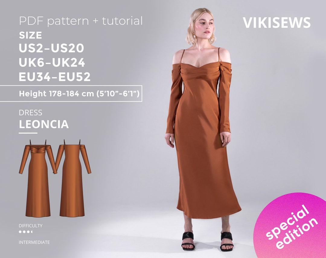 Leoncia Dress 178-184 Height US Size 2 - 20 Sewing Pattern With ...