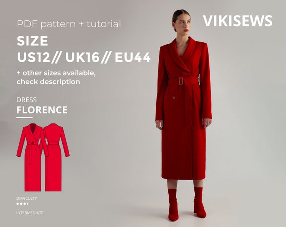 Florence Dress Sewing Pattern With Tutorial Size US 12 UK 16 - Etsy