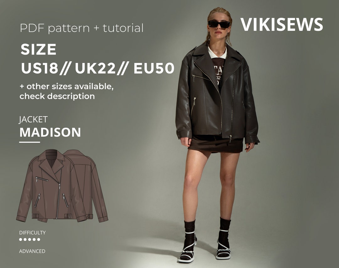 Madison leather jacket pattern with pdf tutorial US 18 UK 22 EU 50 ...
