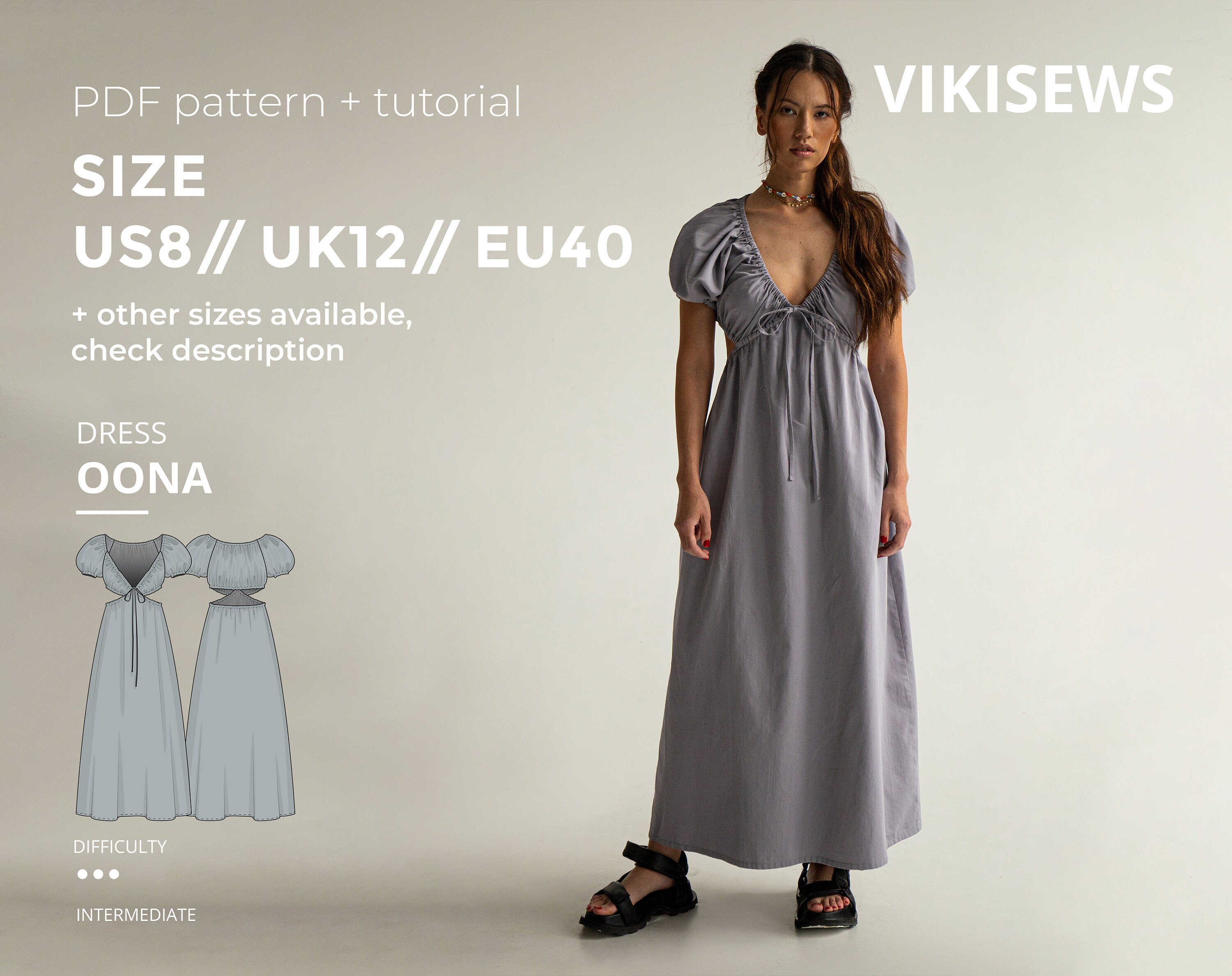 Oona Summer Dress With Naked Back Sewing Pattern With Tutorial | Etsy