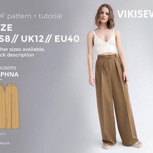 Deryll Trousers Pattern With Pdf Tutorial US 10 UK 14 EU 42 - Etsy