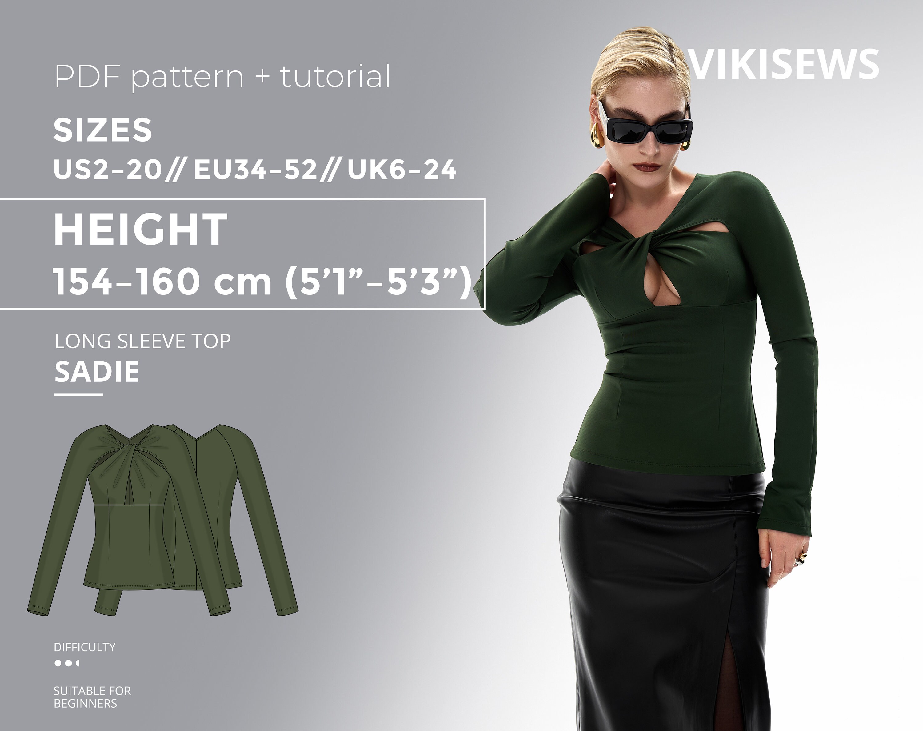 Easy DIY Top for Women Sadie, Size EU34-EU52 for 154-160 Cm Height ...