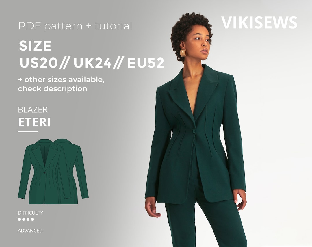 Patrón de blazer a medida clásico Eteri con tutorial en pdf - Etsy España