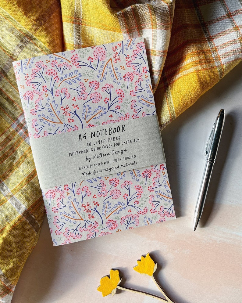 Pretty Pink A5 Notebook With Lined Pages, Floral Soft Cover Notebook ...