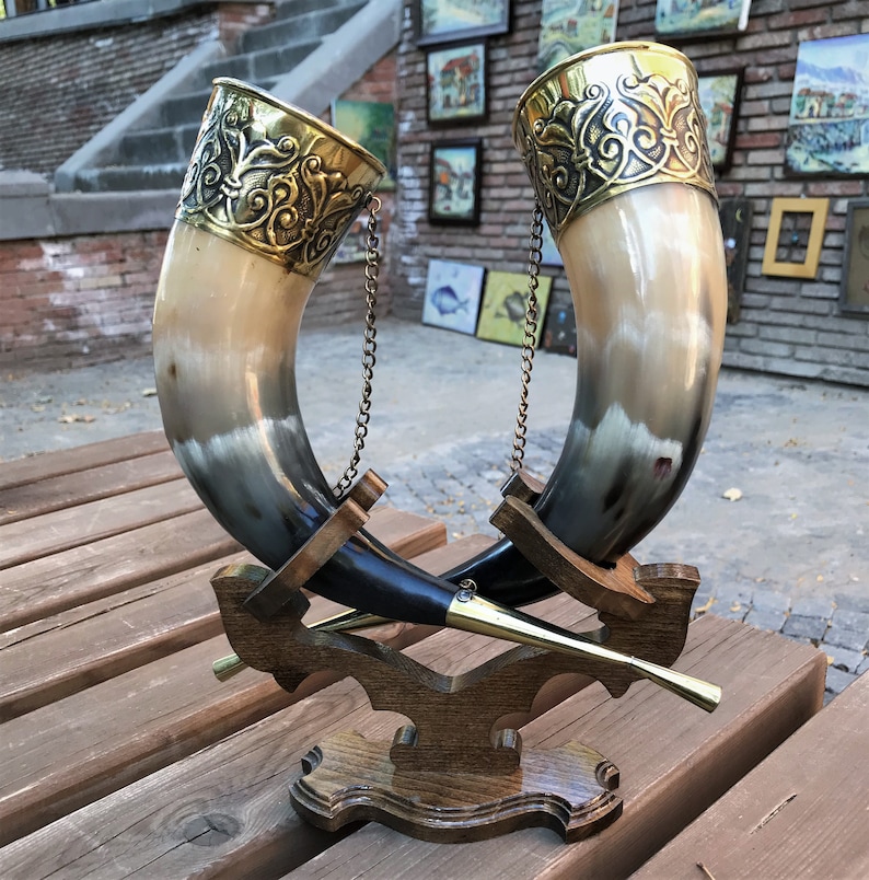 Personalized Engraved Viking Drinking Horn Mug Set With Wooden Stand - Etsy