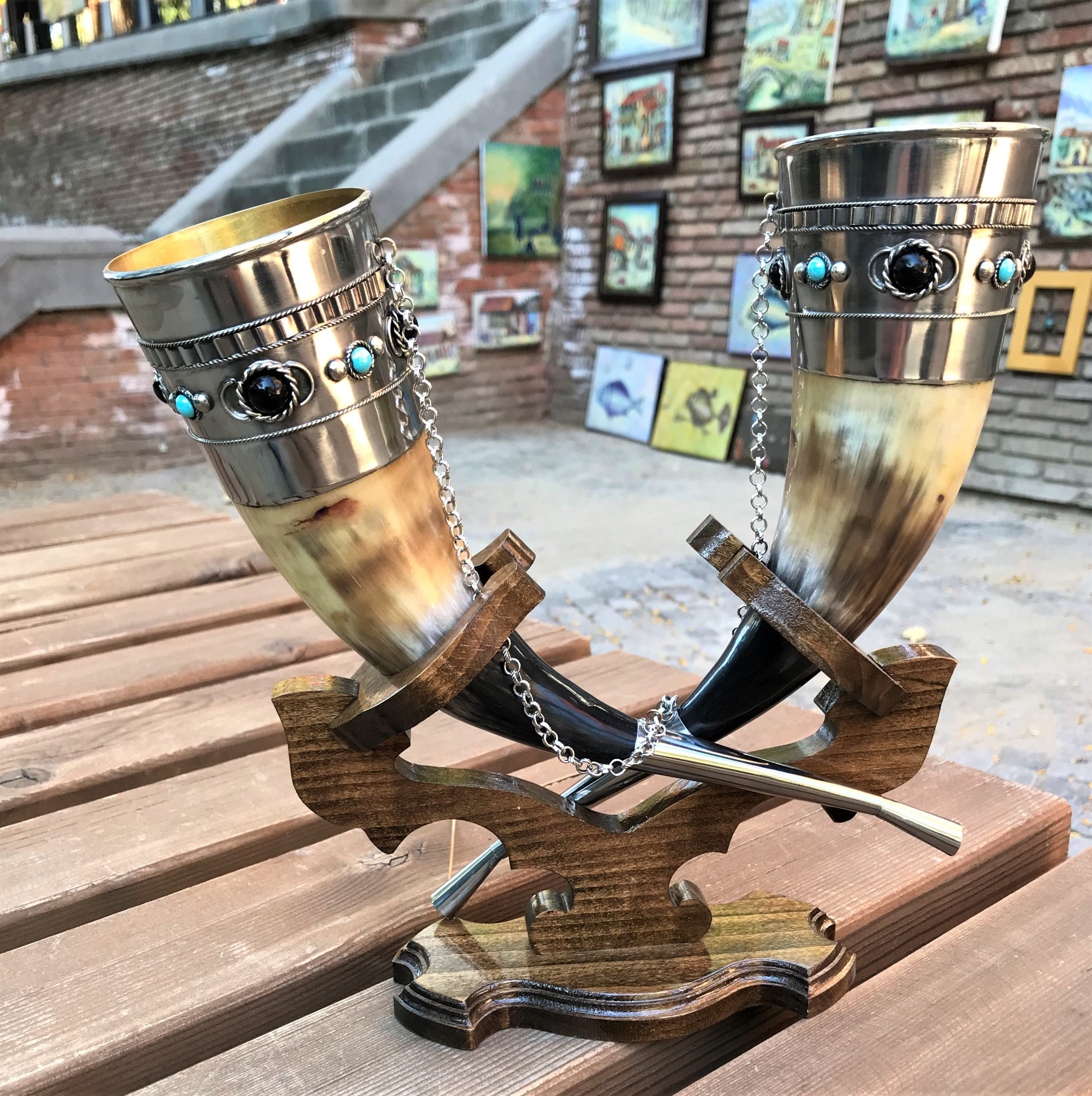 Drinking Horn With Stand Viking Drinking Horn Groomsmen - Etsy