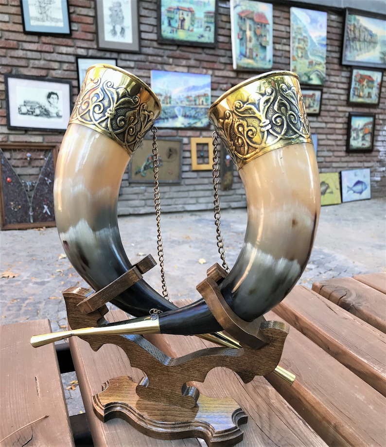 Personalized Engraved Viking Drinking Horn Mug Set With Wooden Stand - Etsy