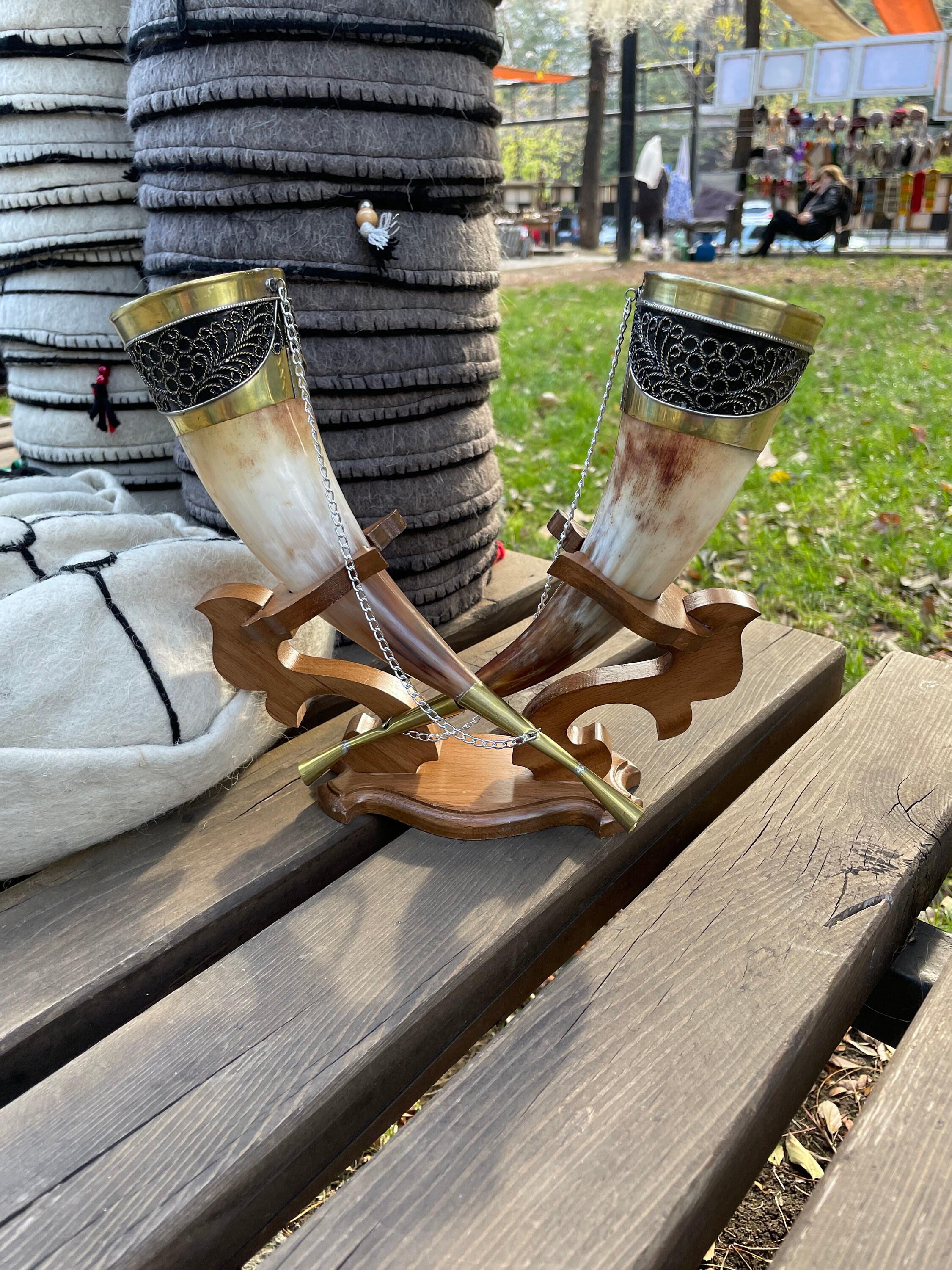 Viking Drinking Horn With Stand: Traditional Caucasian Cow Horn - Etsy