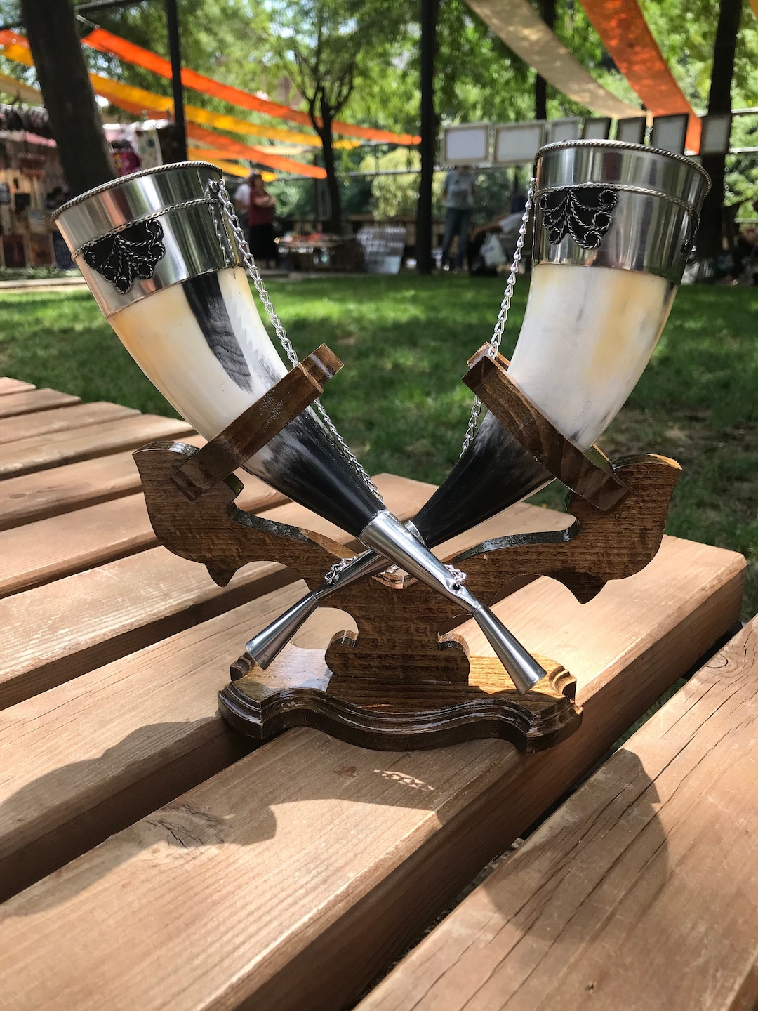Viking Drinking Horn Set, Handmade Cow Horn Mug, Groomsmen Gift - Etsy