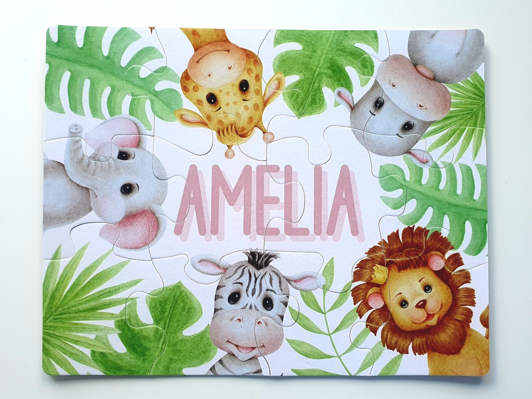 Personalised Children's Safari Animal Jigsaw Puzzle, Kids Custom Jigsaw ...
