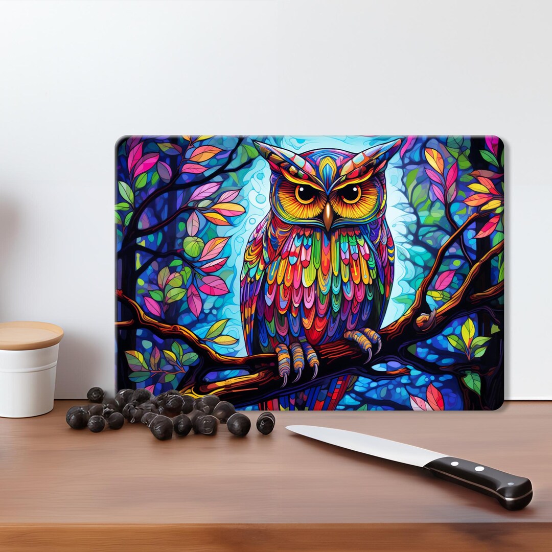Stained Glass Owl Chopping Board for New Home, Owl Cutting Board for ...