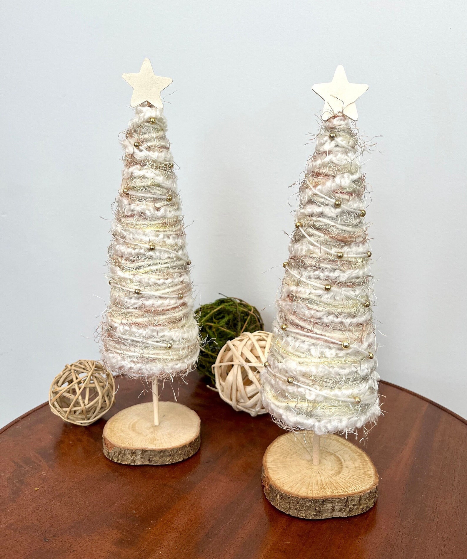Neutral Tone Yarn Tree Multilayered Wood Slice Base - Etsy