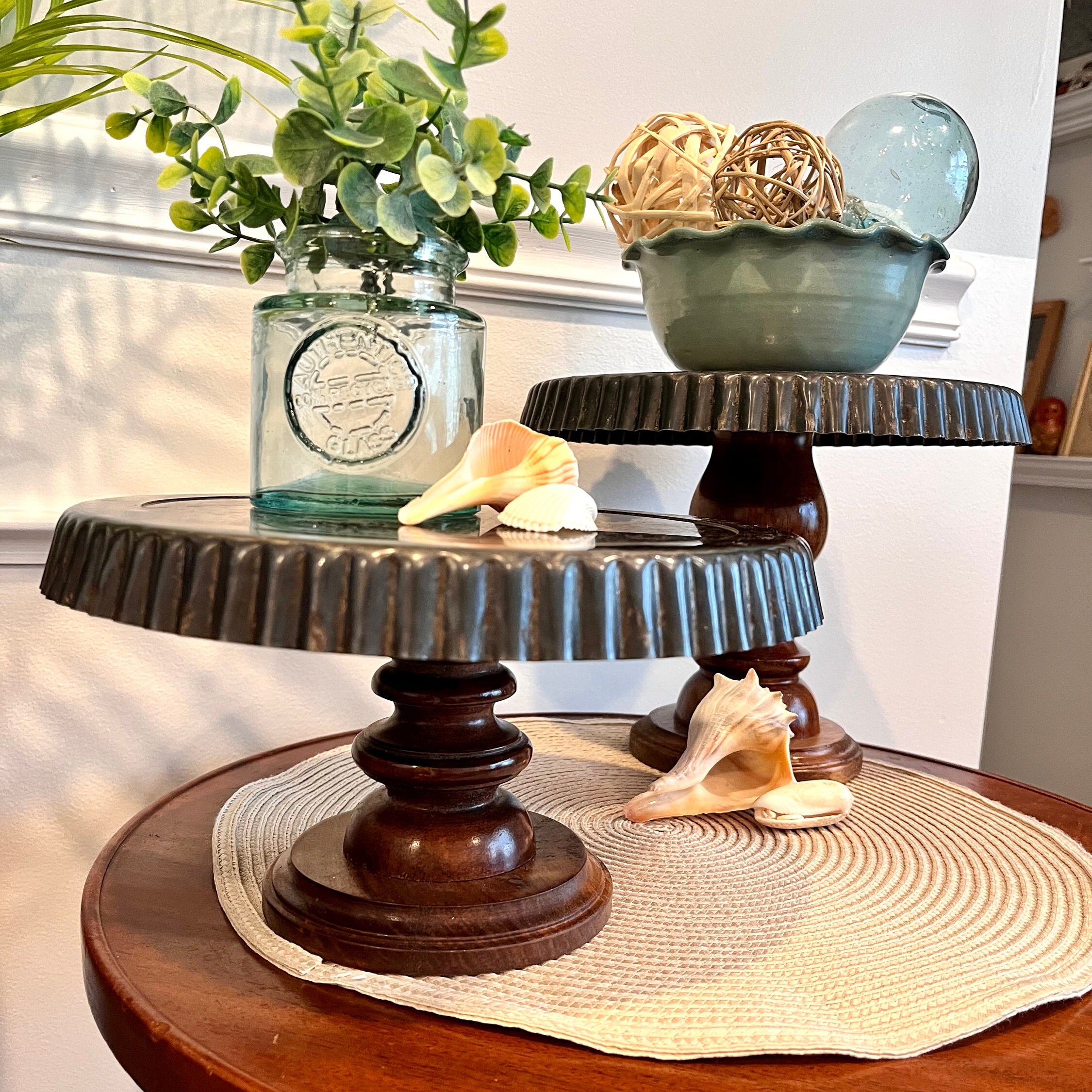 Antique Tart Pan Cake Display Pedestal Riser Made From Repurposed Solid ...