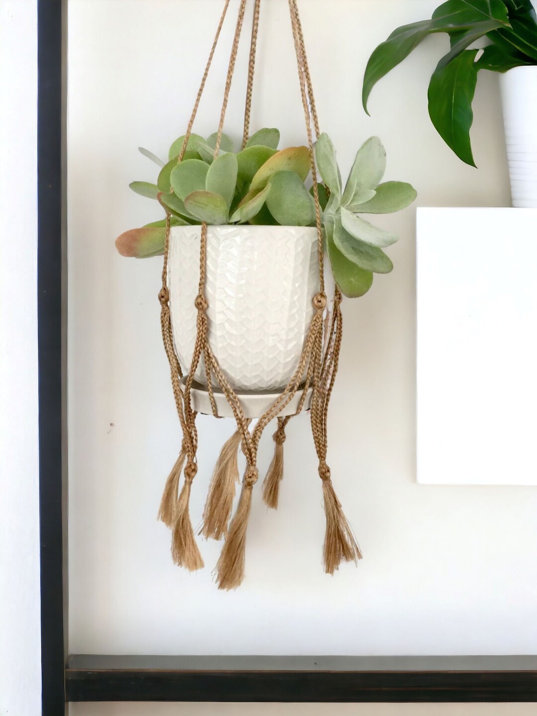 Vintage Jute Macrame Plant Hangers With 6 Tassels. Braided Sisal, 33 ...