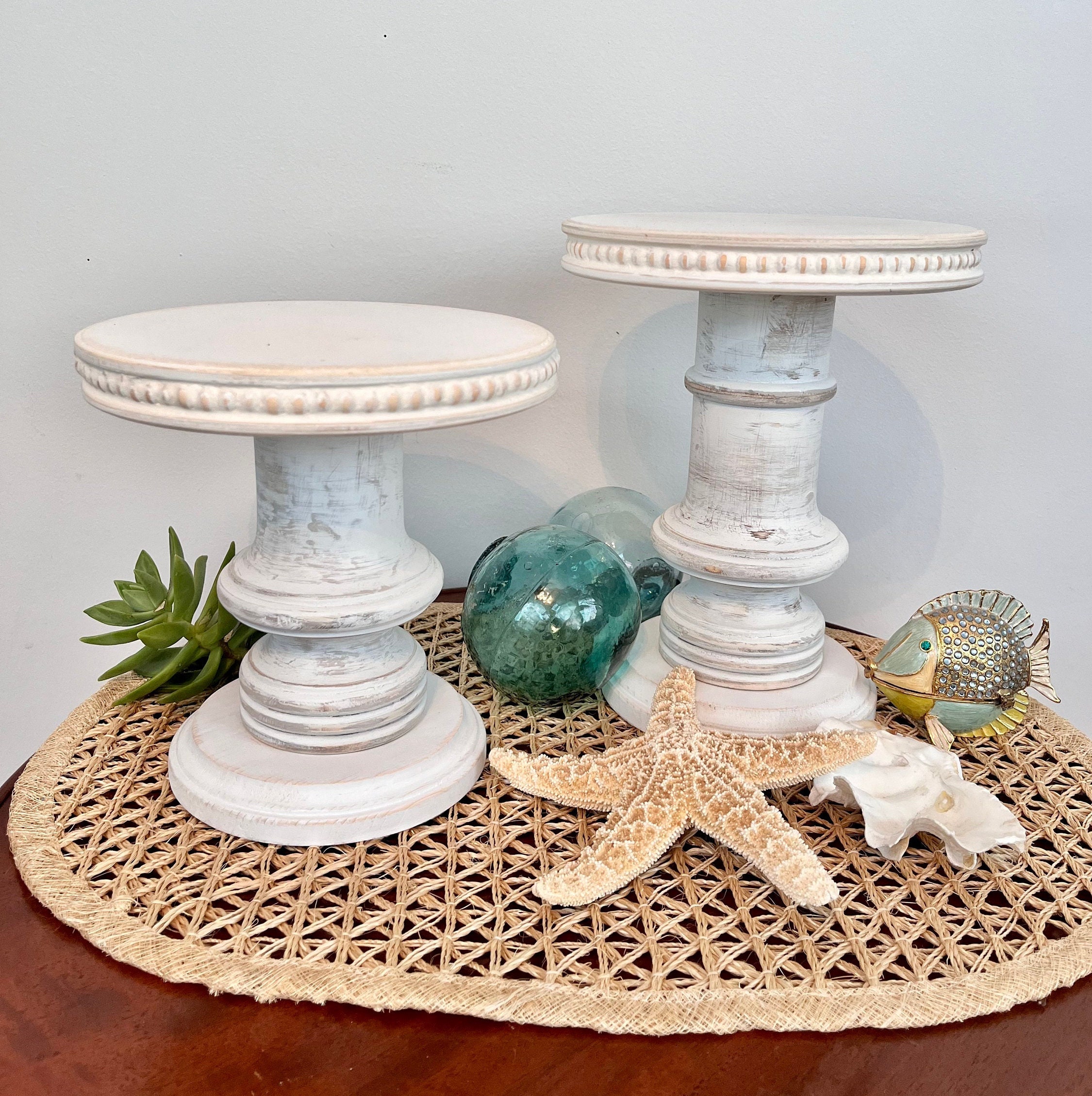 White Candle Display, Cake Stand, Pedestal Riser From Repurposed Solid ...