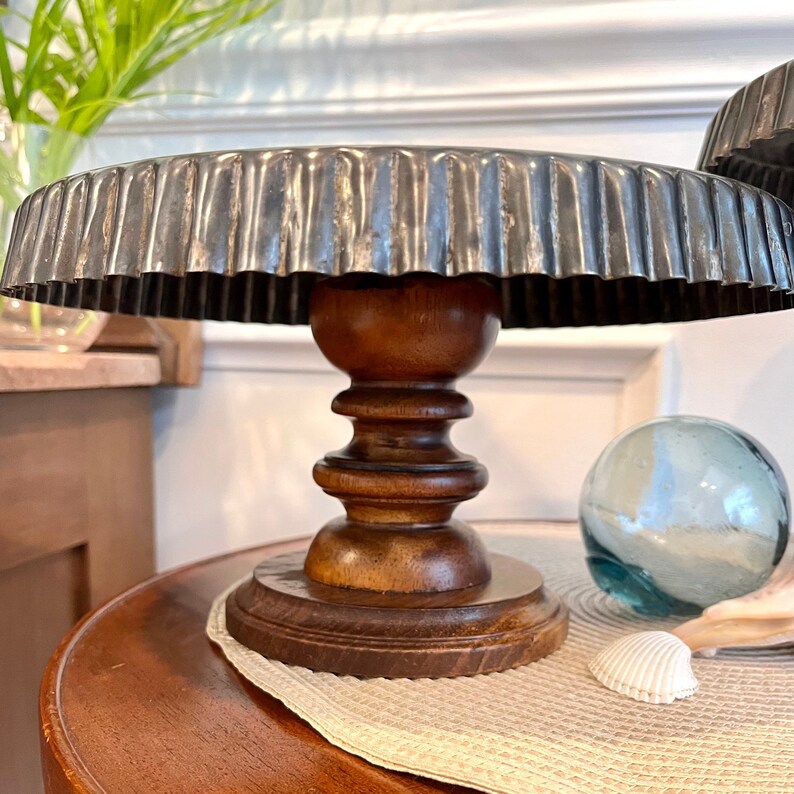 Antique Tart Pan Cake Display Pedestal Riser Made From Repurposed Solid ...