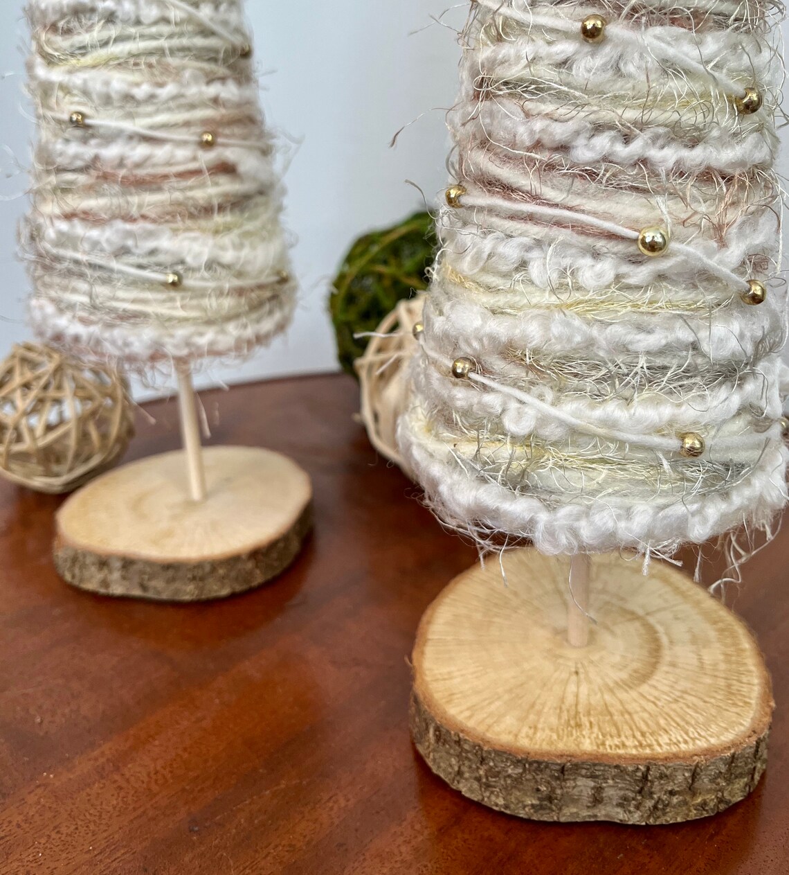 Neutral Tone Yarn Tree Multilayered Wood Slice Base - Etsy