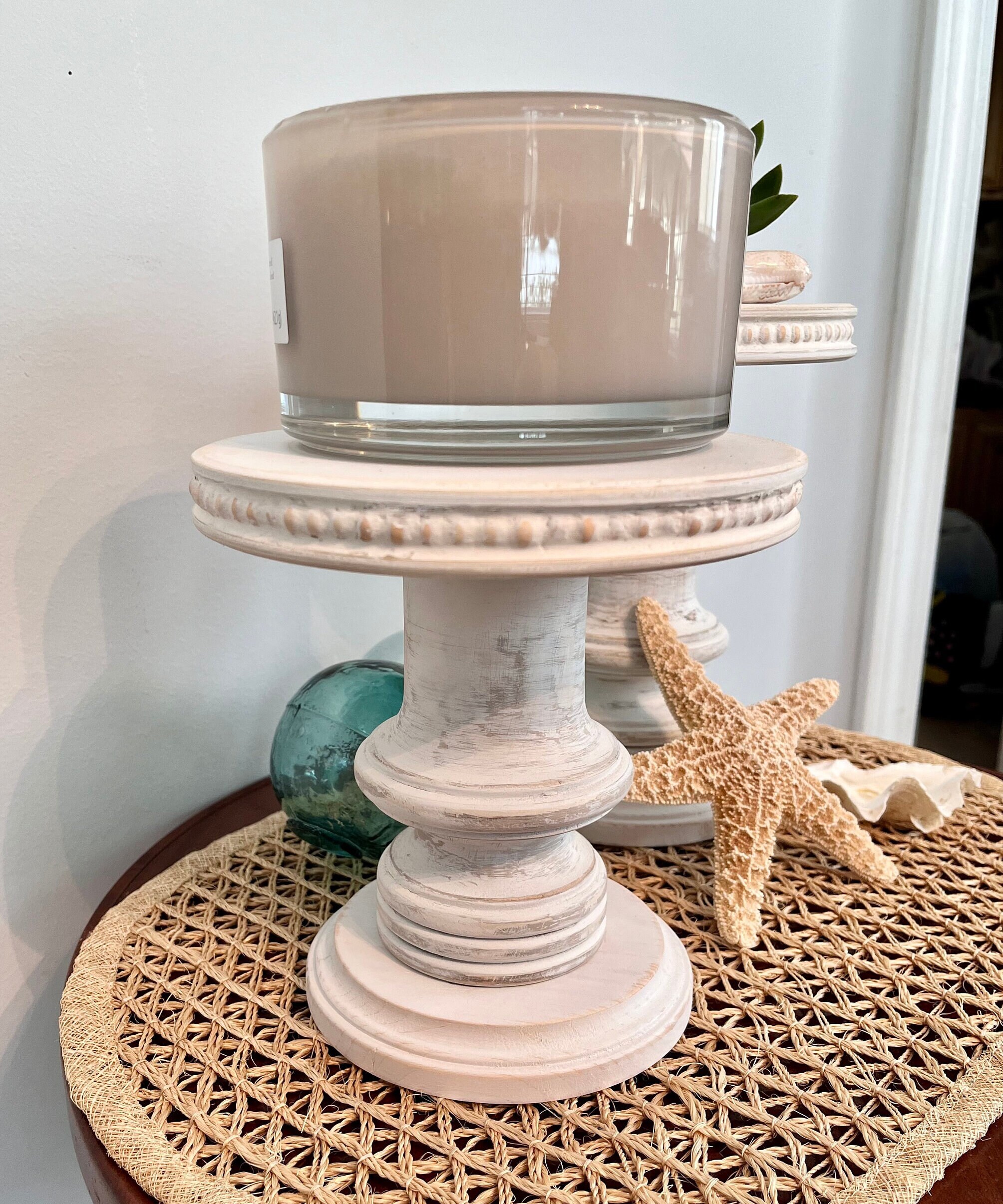 White Candle Display, Cake Stand, Pedestal Riser From Repurposed Solid ...