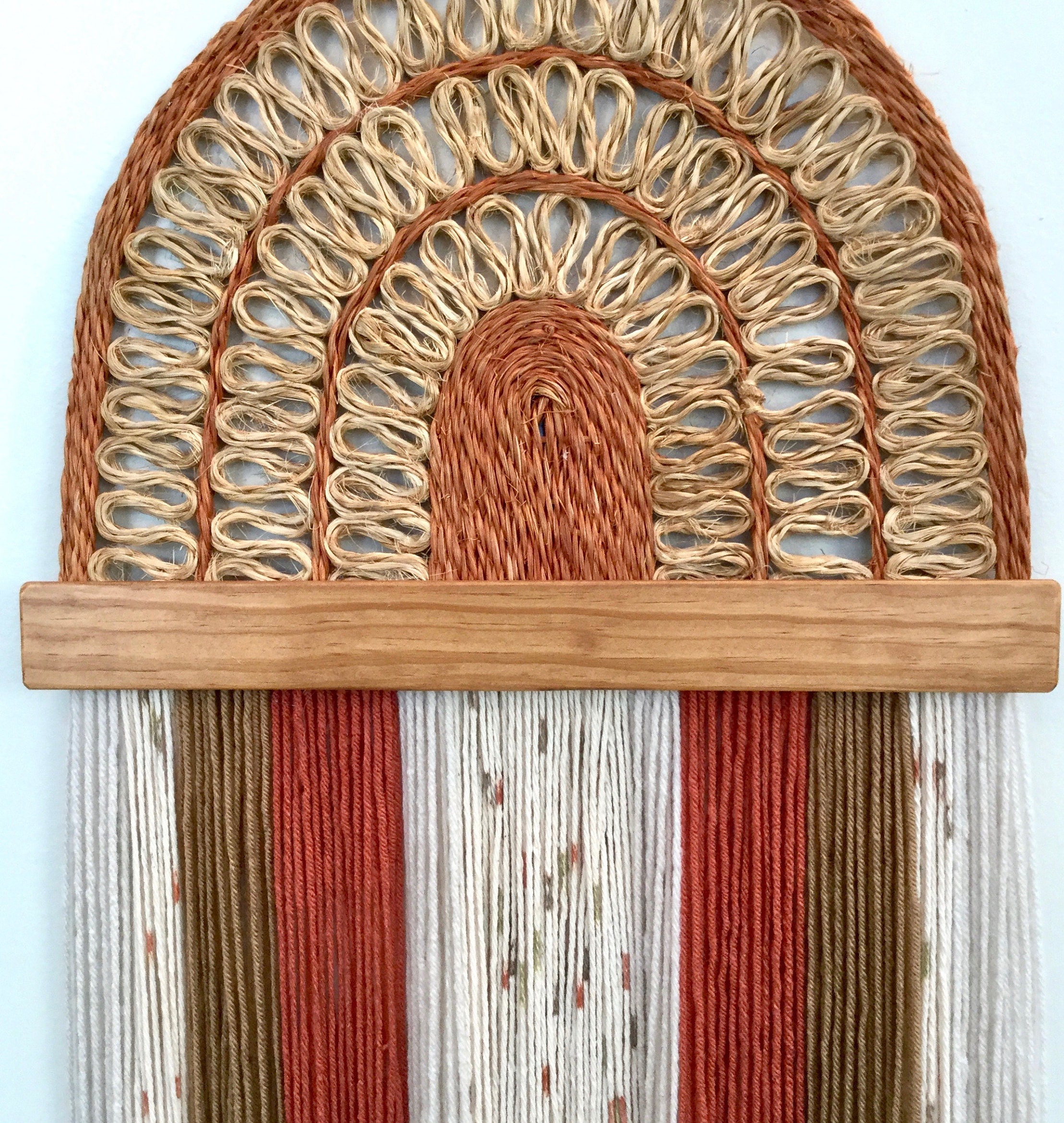 Yarn Fiber Art Wall Hanging: Boho Wall Decor, Rattan Repurposed ...