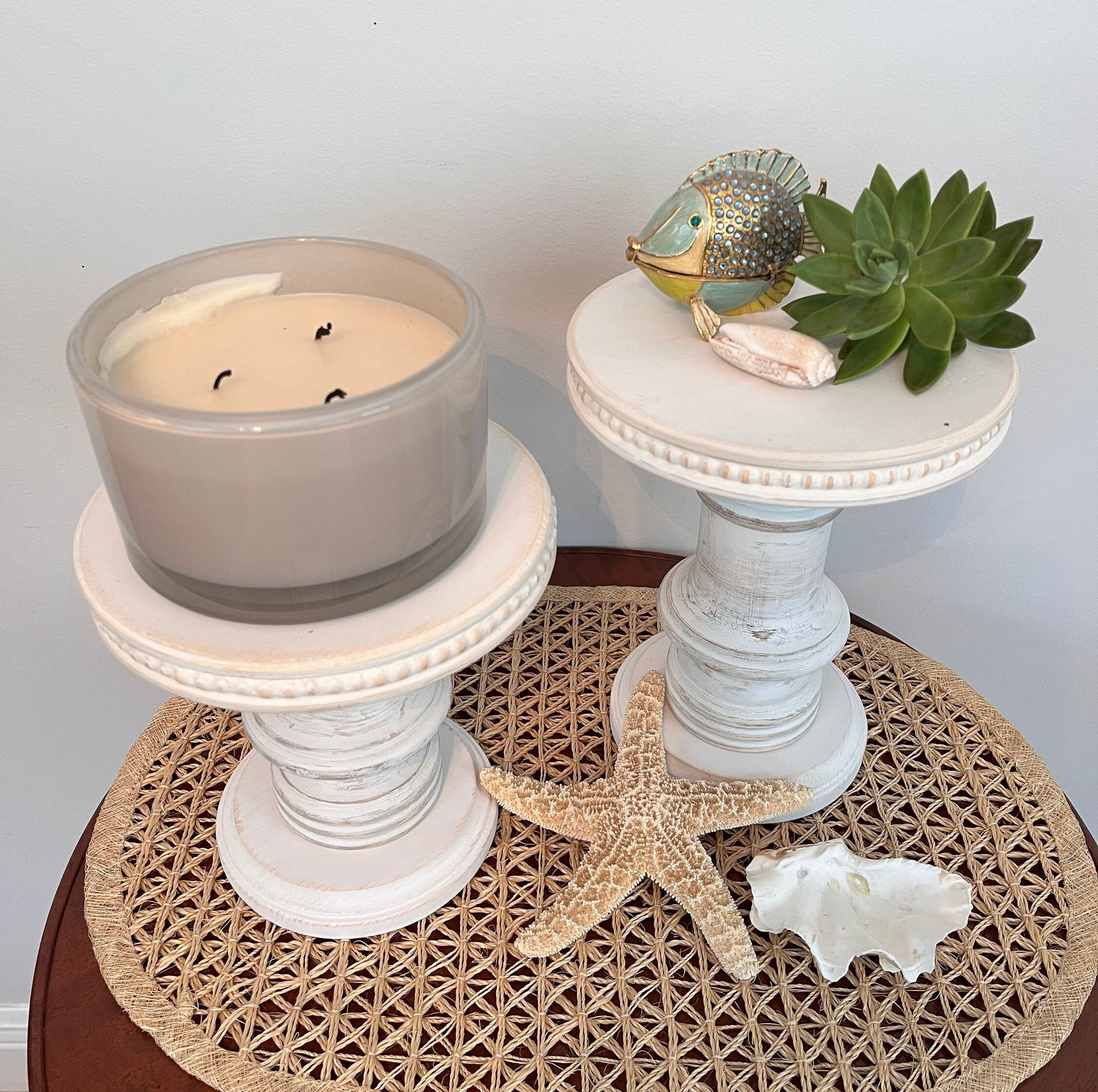 White Candle Display, Cake Stand, Pedestal Riser From Repurposed Solid ...