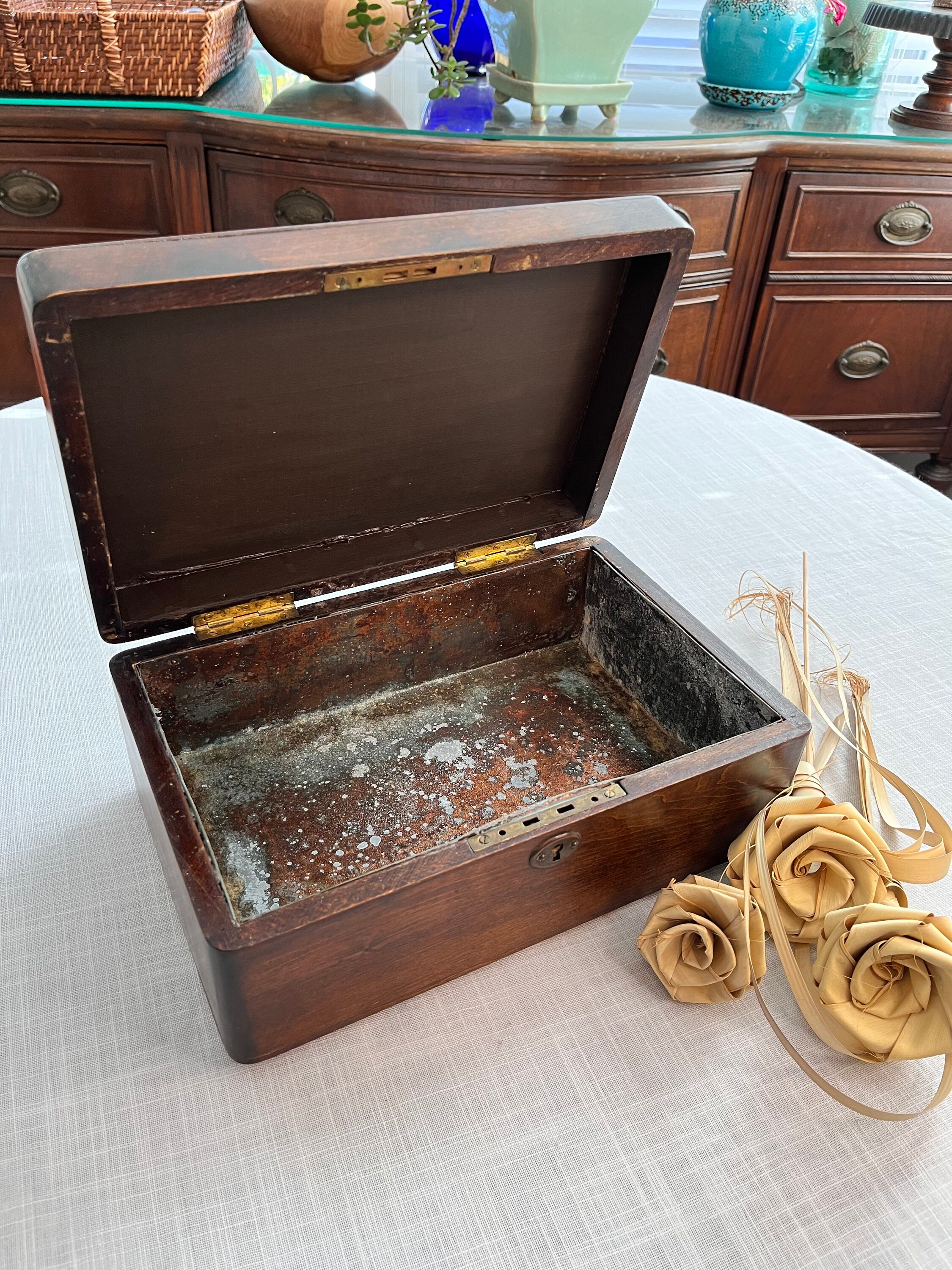 Large Antique Solid, Heavy, Wood Box With Corroded Metal Lining. Very ...