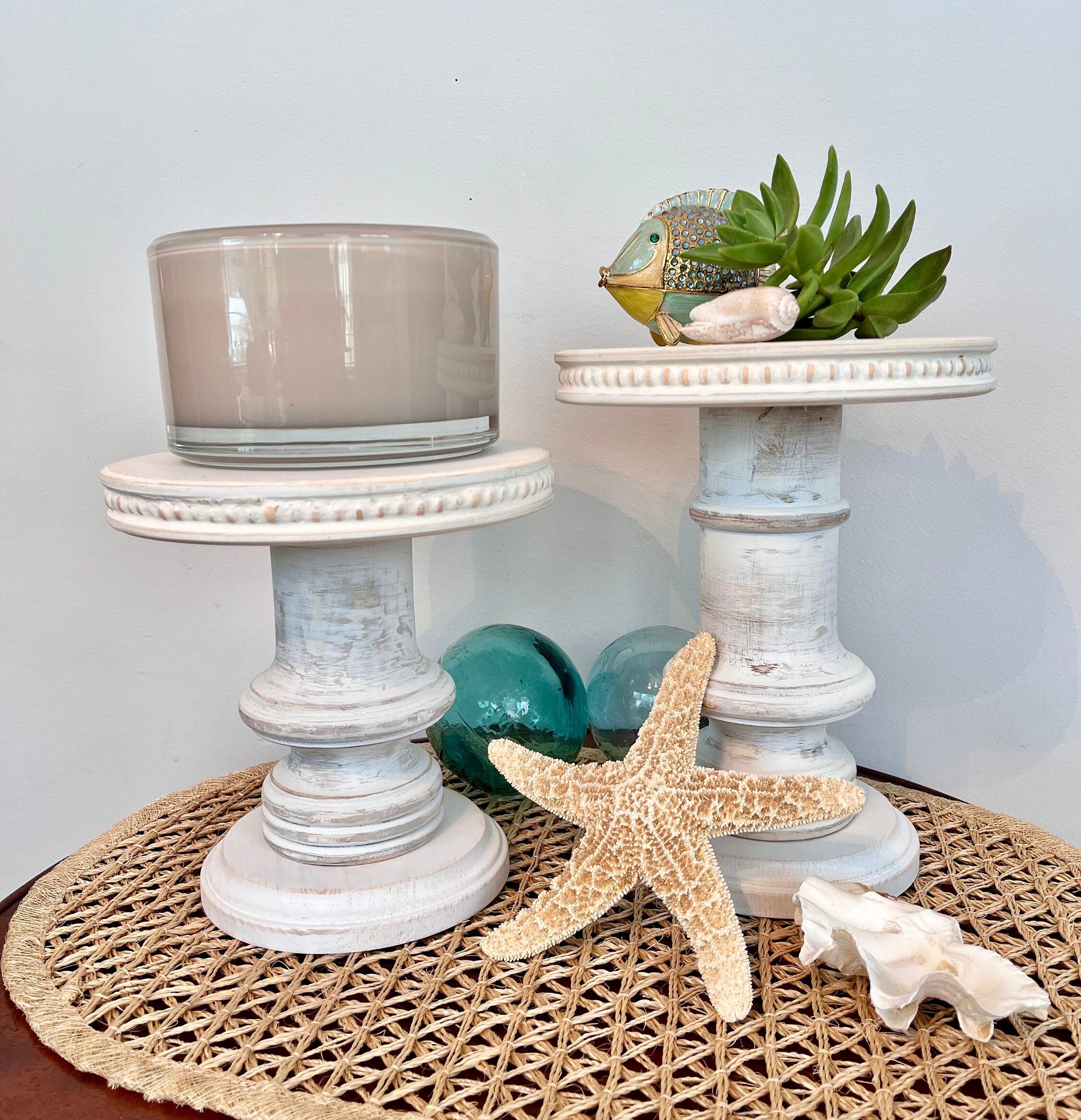 White Candle Display, Cake Stand, Pedestal Riser From Repurposed Solid ...