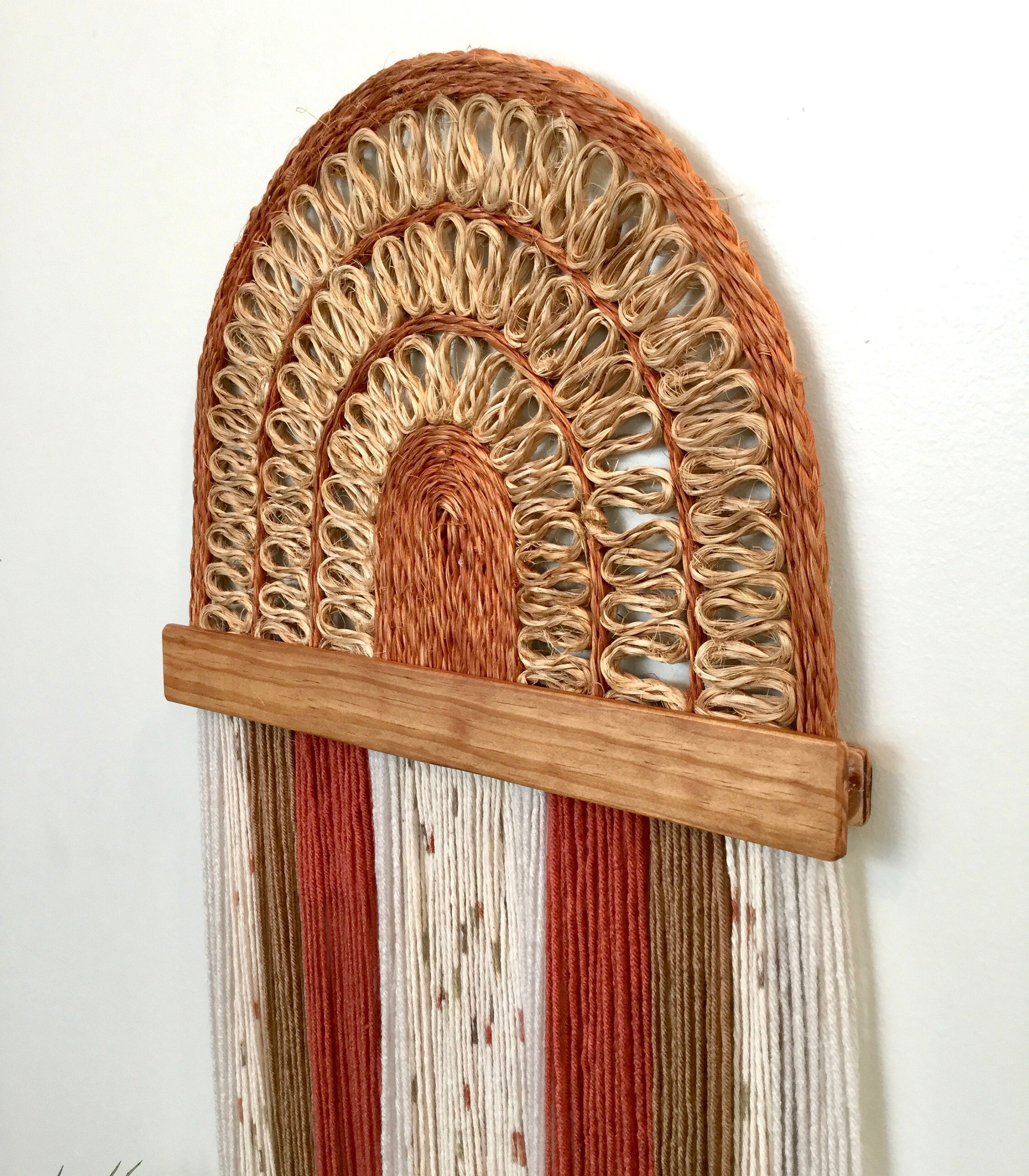 Yarn Fiber Art Wall Hanging: Boho Wall Decor, Rattan Repurposed ...