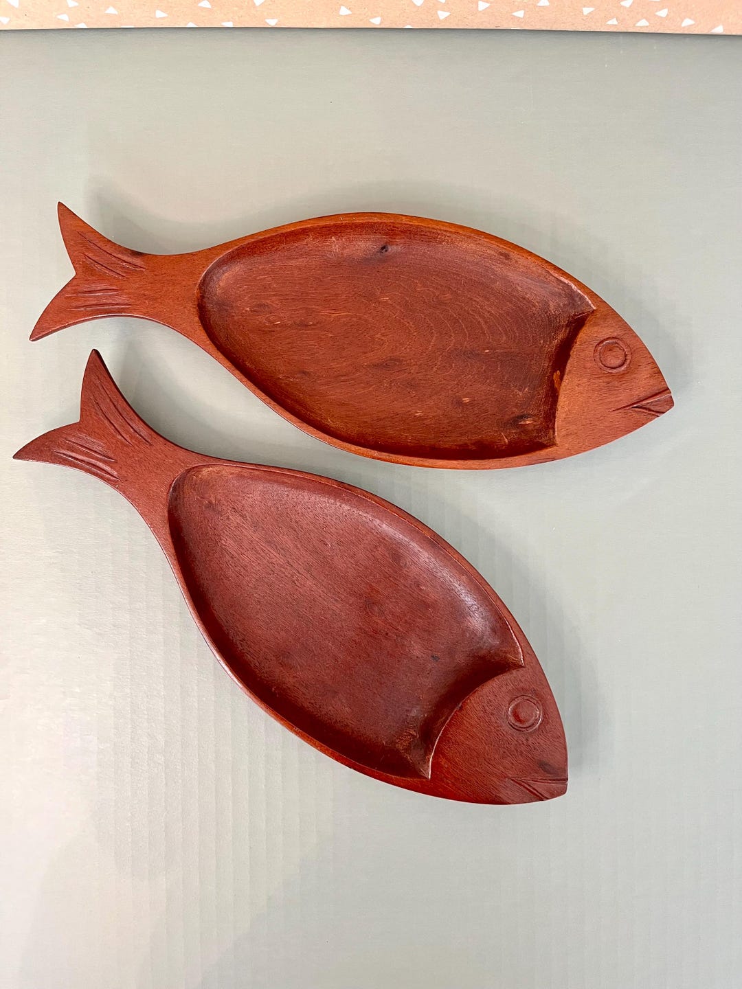 Vintage Carved Wood Fish Trays. MCM Style Serving Tray or Trinket Tray ...