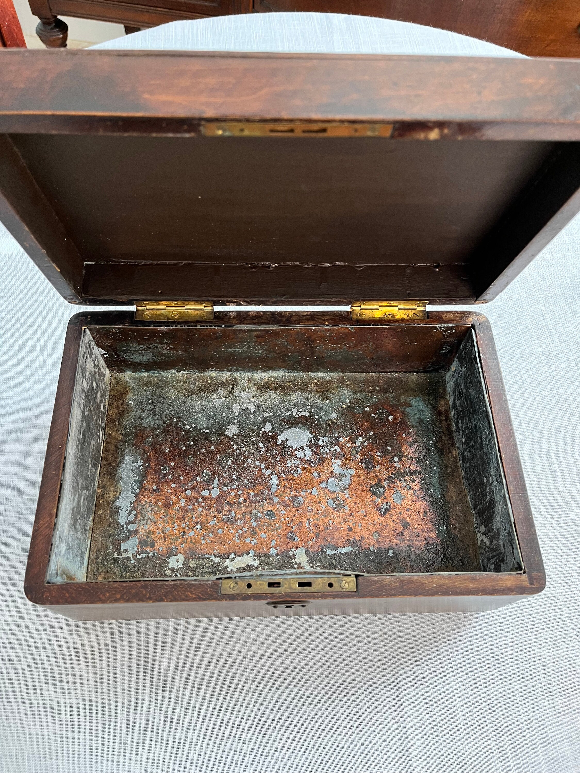 Large Antique Solid, Heavy, Wood Box With Corroded Metal Lining. Very ...