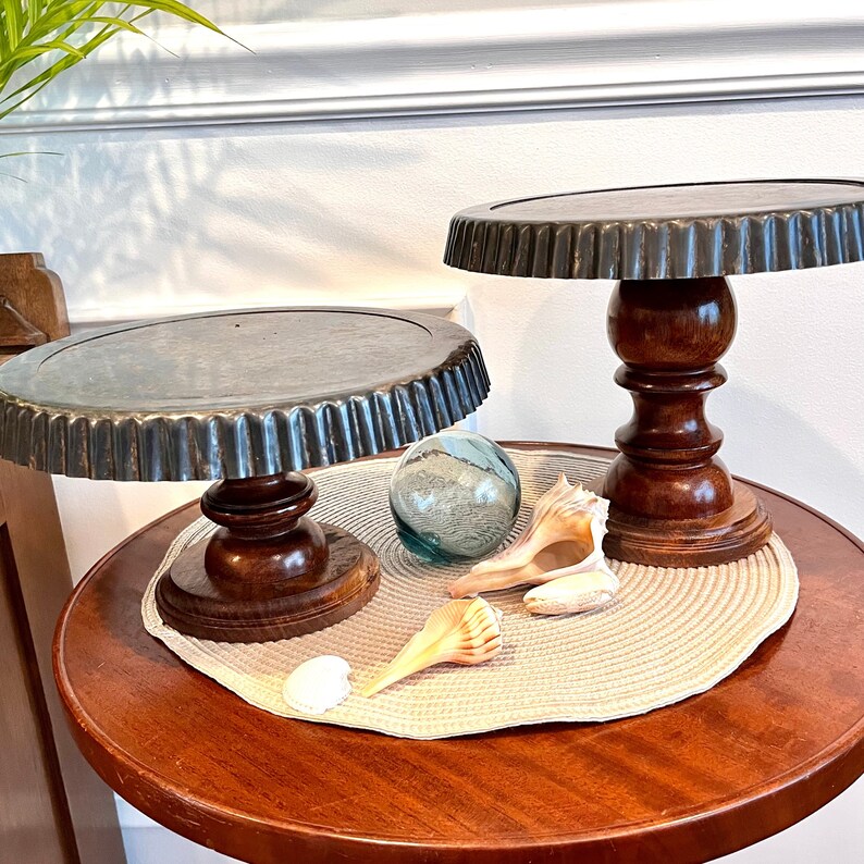 Antique Tart Pan Cake Display Pedestal Riser Made From Repurposed Solid ...