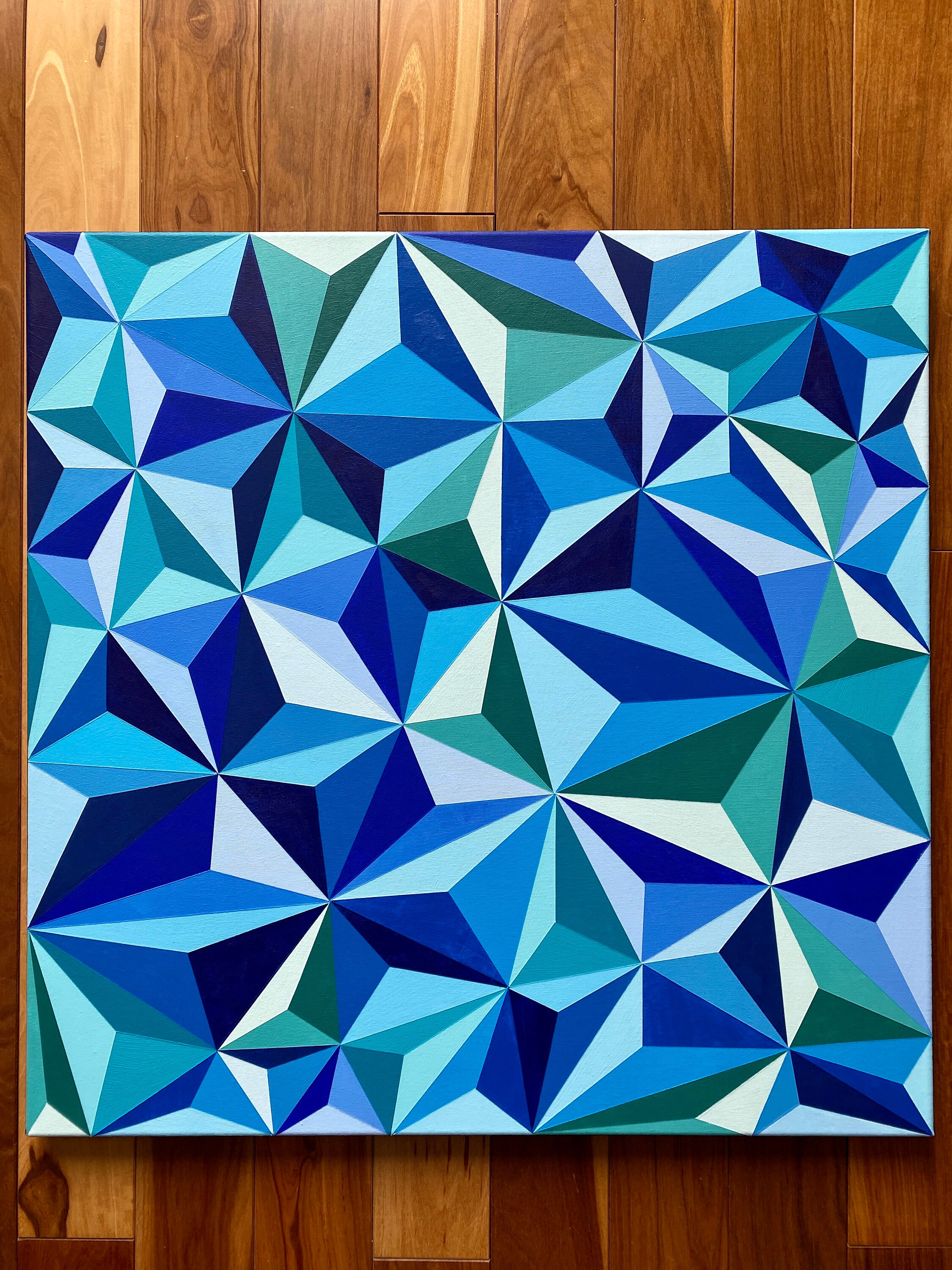 24x24 ORIGINAL Abstract Triangle Artwork - Blue Acrylic on Stretched ...