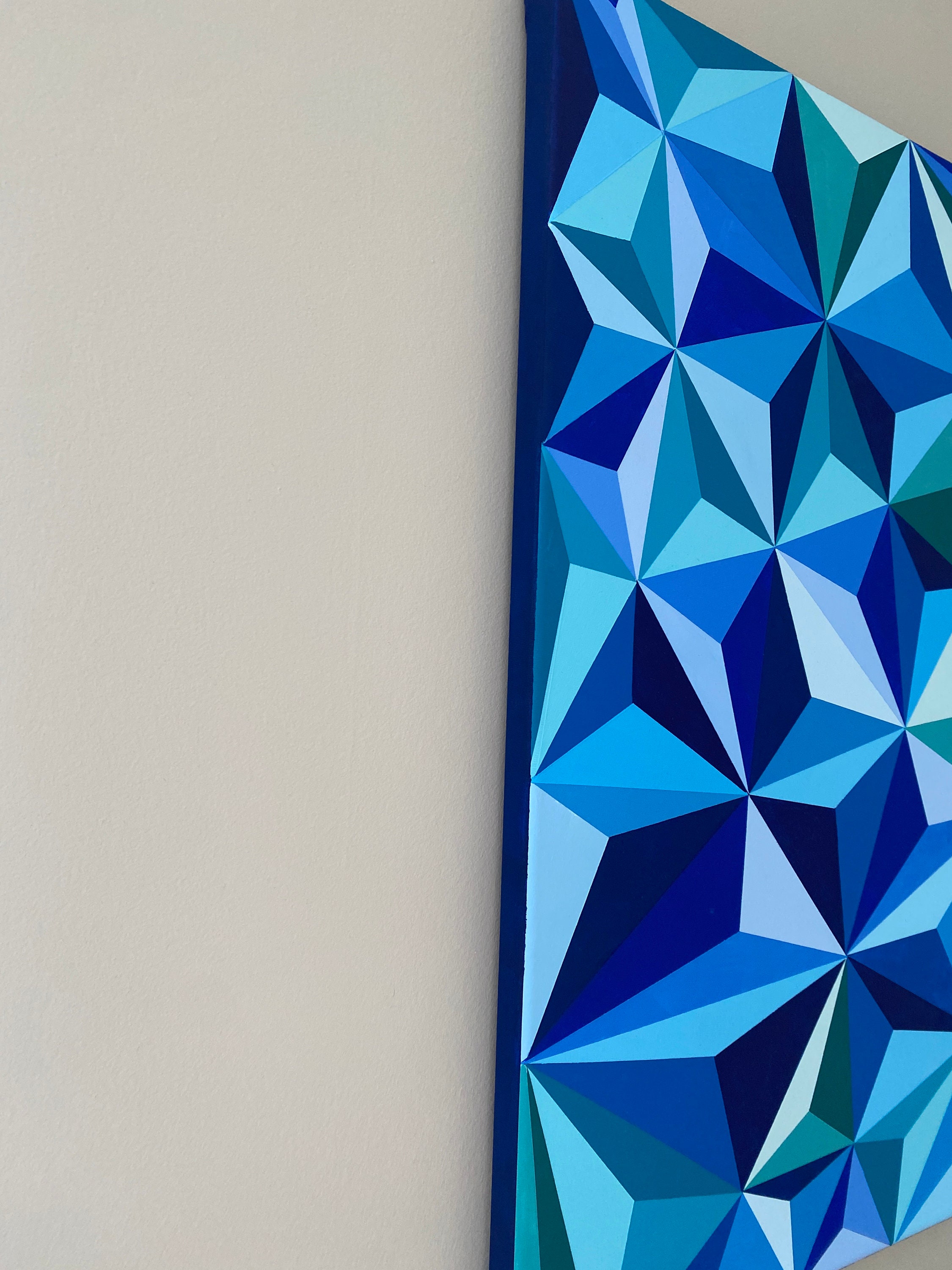 24x24 ORIGINAL Abstract Triangle Artwork Blue Acrylic on Stretched ...