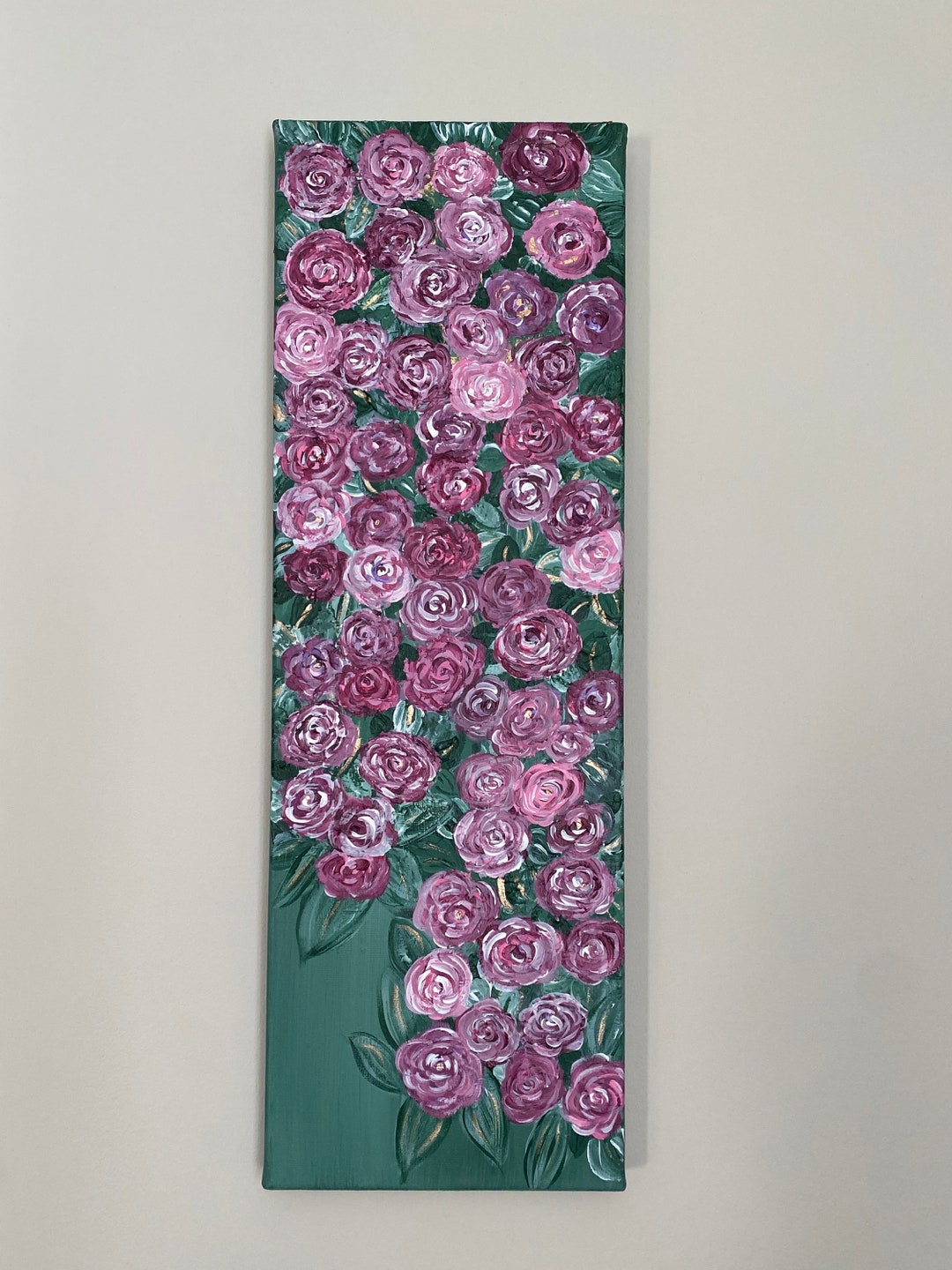 ROSES - Original Acrylic Painting on Stretched Canvas 8”x24” - Textured ...
