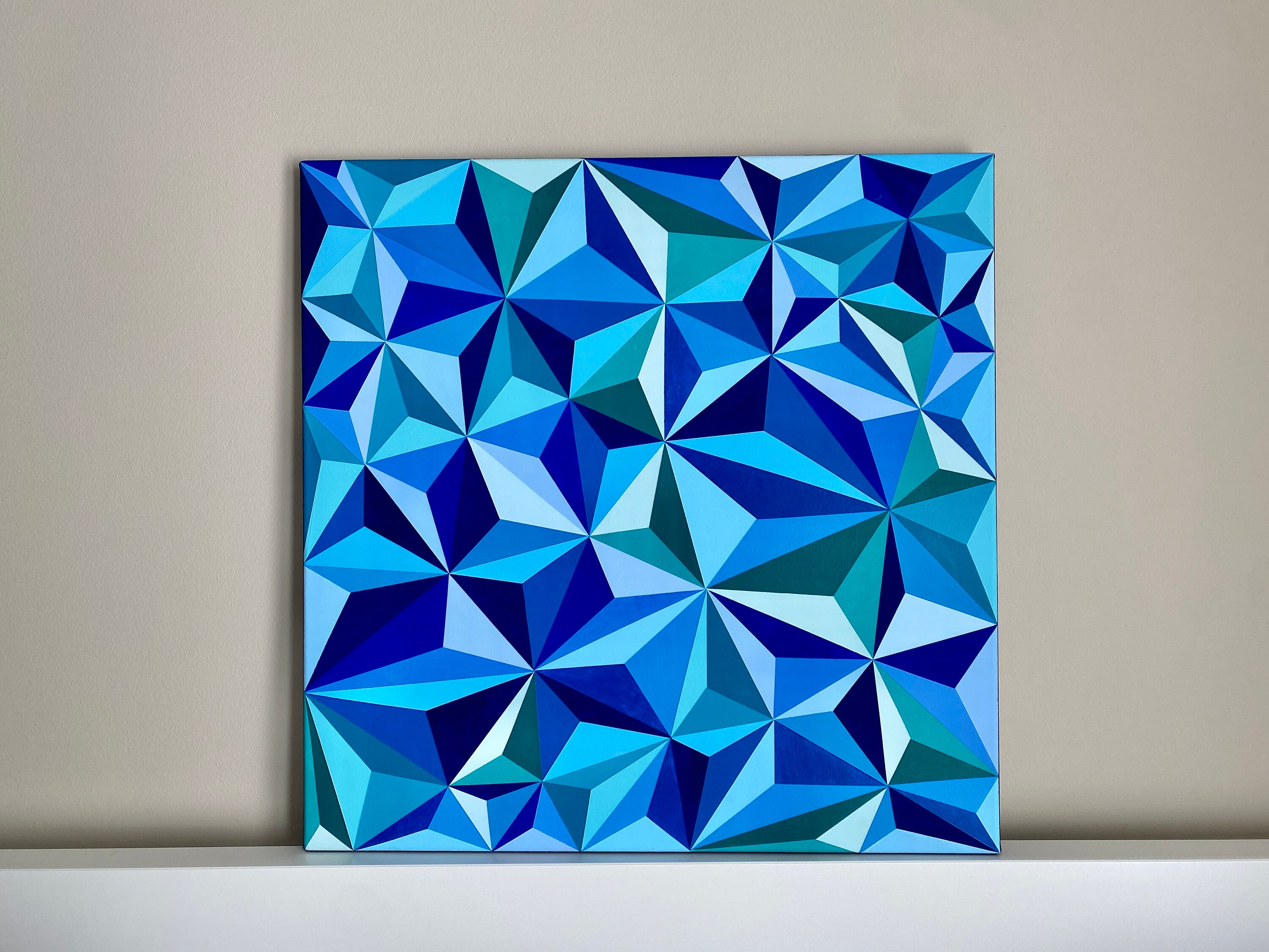 24x24 ORIGINAL Abstract Triangle Artwork Blue Acrylic on Stretched ...