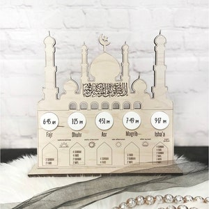 Wooden & Acrylic Islamic Prayer Time Tracker, 3D Salah Time Display ...